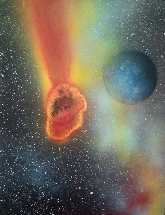 Items similar to Original "Meteor Through the Mist" spray painting on ...