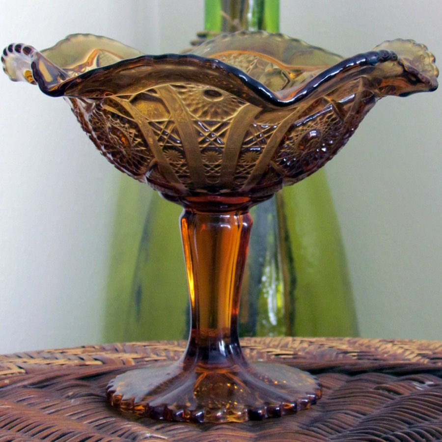 Vintage 7 inch Imperial Glass Amber Crimped Compote 1966 – Haute Juice