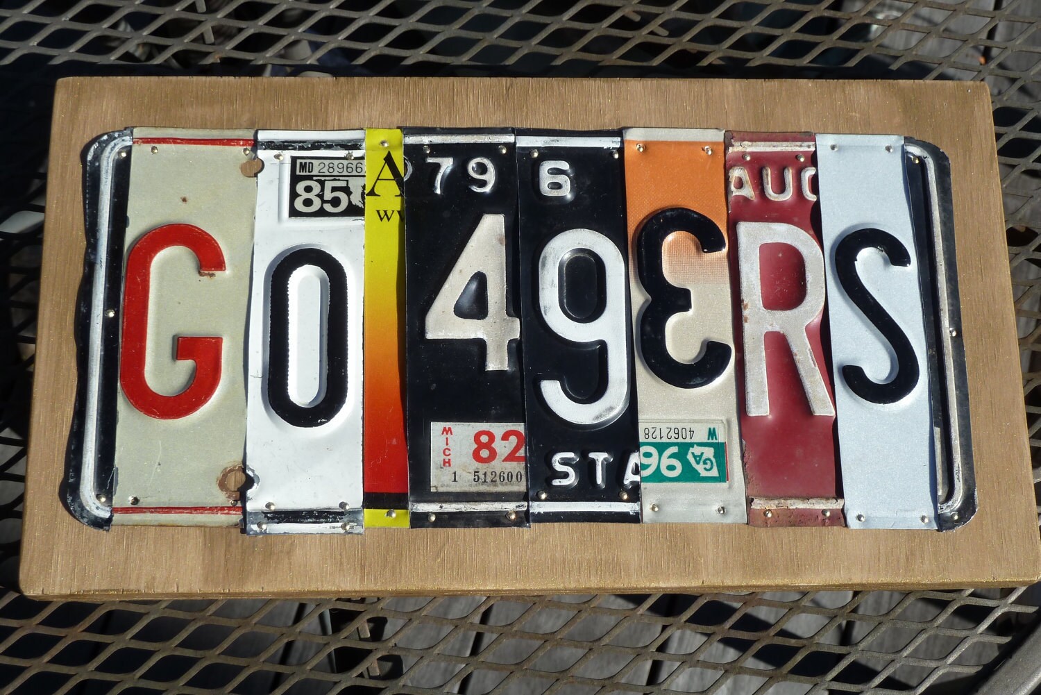 GO 49ERS custom recycled license plate art sign by License2Spell