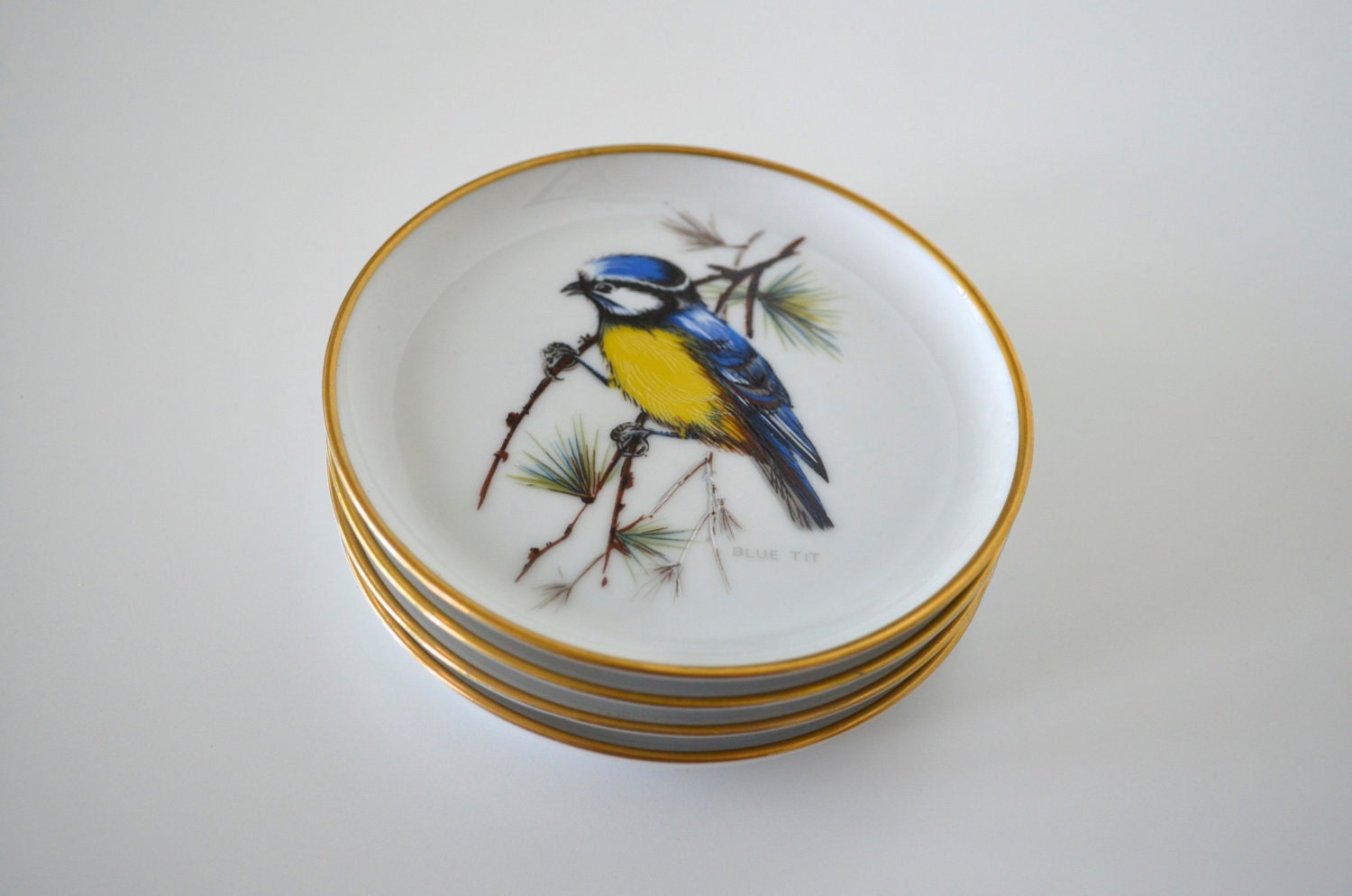 Porcelain coasters birds Kaiser W Germany set of 4