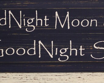 Distressed Wooden Wall Sign - Good Night Moon & Good Night Stars - Navy ...