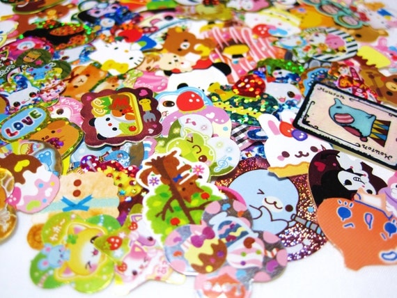 Kawaii Sticker Flakes Supply 15 flakes L30 by DoodieBear on Etsy