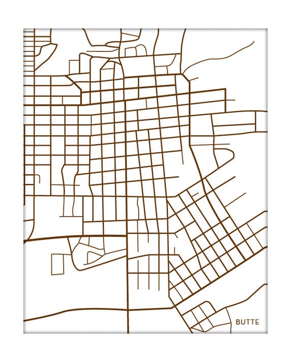 Items similar to Butte City Map Print / Montana State Poster Wall Art ...