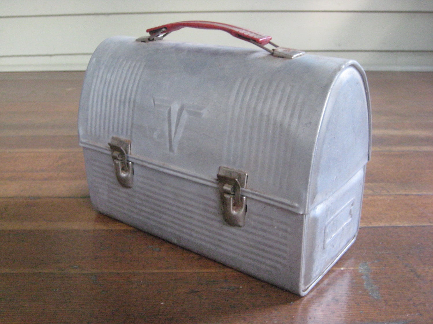 Vintage Silver Metal Thermos Lunch Box