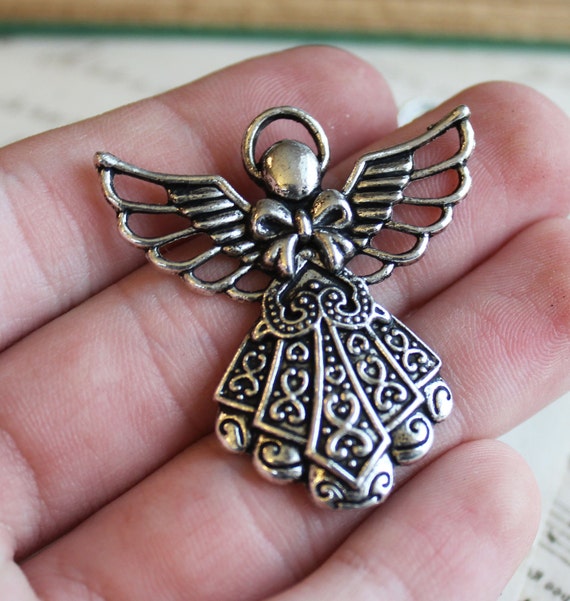 WHOLESALE Silver Angel Charms Large 42x39mm 10pcs Ships