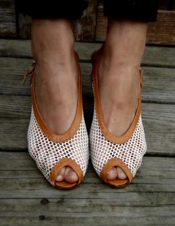 Unique Retro Peep Toe Heels Size 9 By Eastsideecho On Etsy