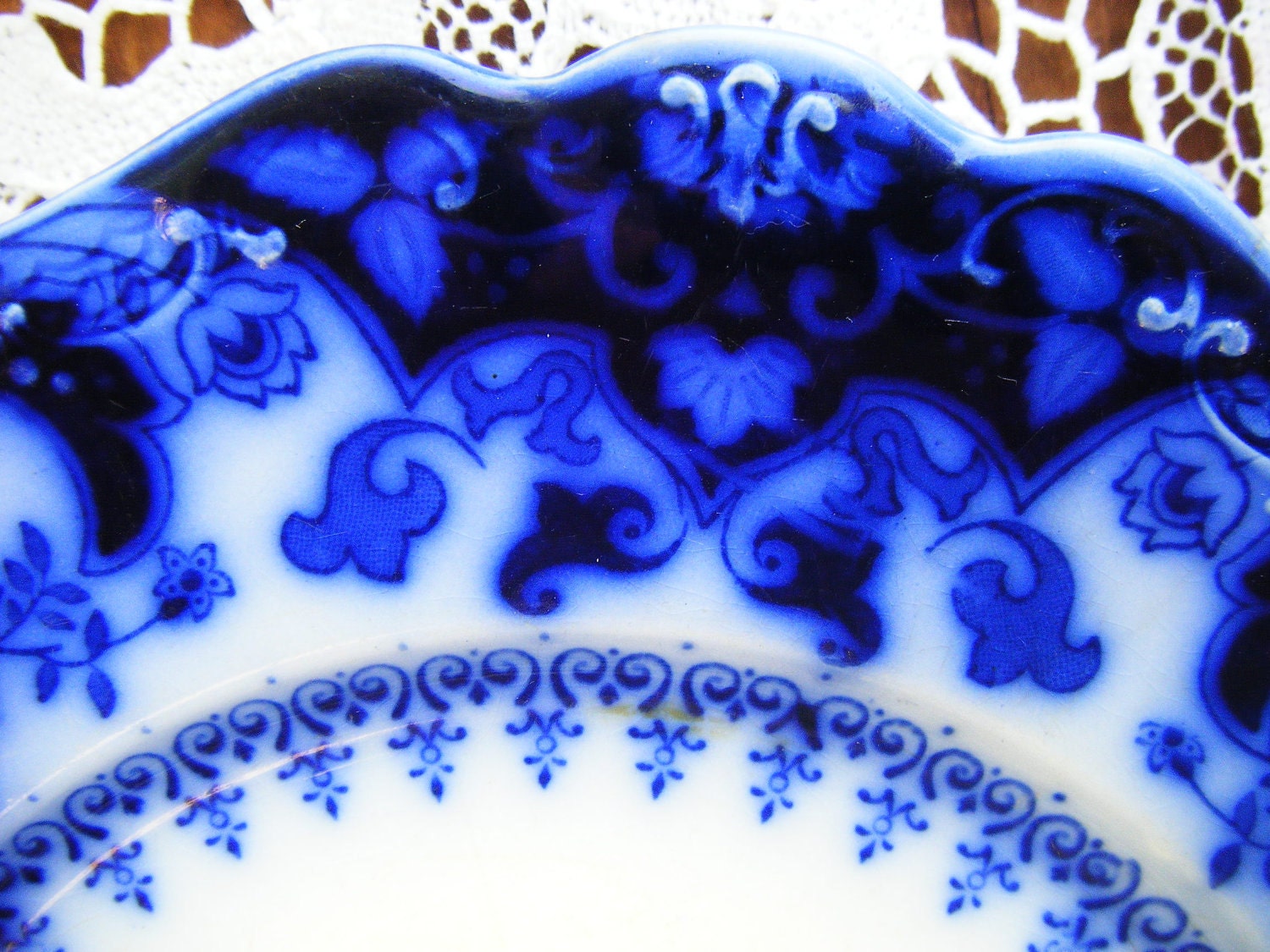 Antique Flow Blue Plate Florida Pattern by Johnson Bros