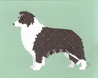 Collie Rough Coat handmade original cut paper collage dog
