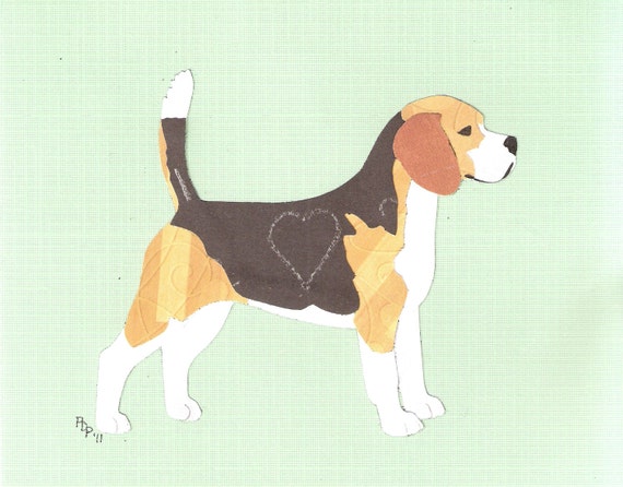 Beagle handmade original cut paper collage dog art all colors