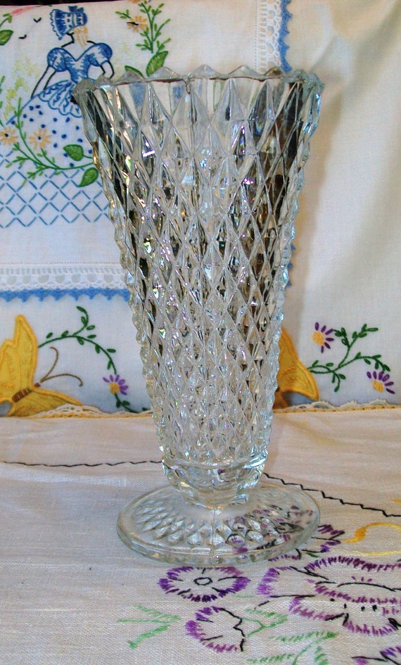 Vintage Pressed Glass Vase Indiana Glass Diamond By Molliesfarm