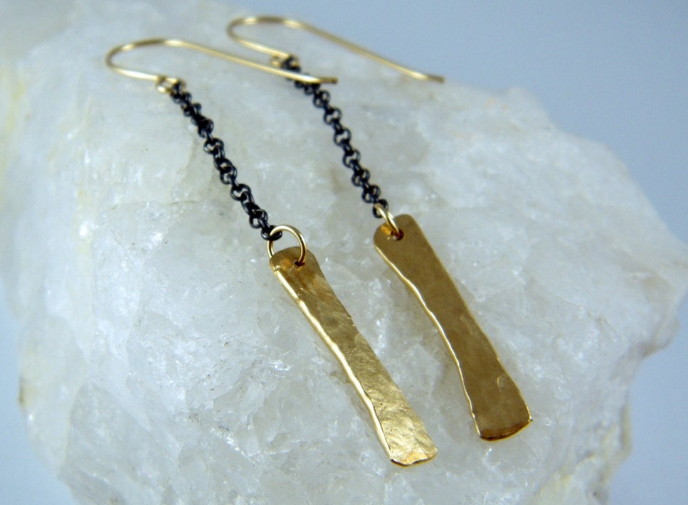 Gold stick earrings gold bar earrings silver and gold earrings