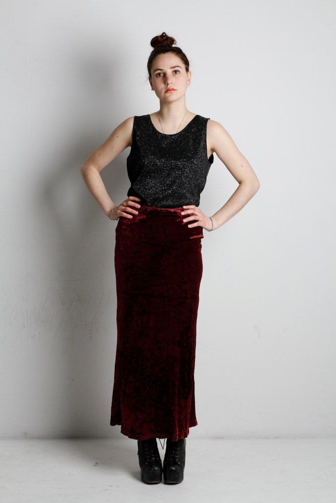 Vintage Red Velvet Maxi Skirt