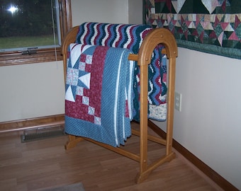Solid Oak Quilt Rack With Light Brown Stain