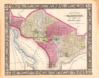 Items similar to Washington D.C. 1890 Antique Map: Palisades of the ...