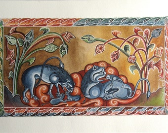 Medieval Devil. Original hand painting.