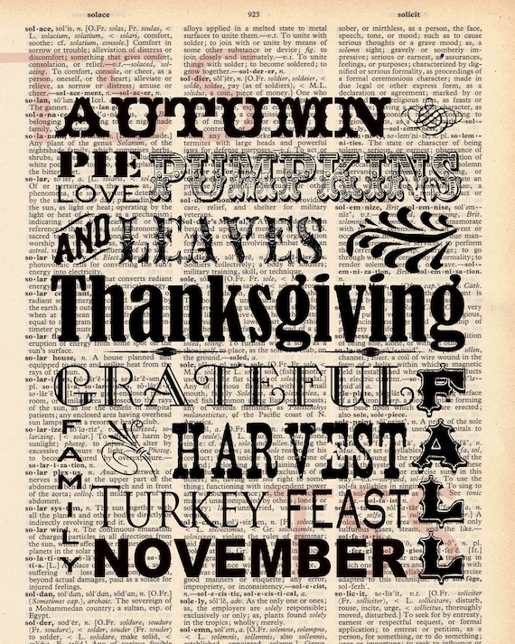 Items similar to Vintage Dictionary November Thanksgiving Subway Art ...