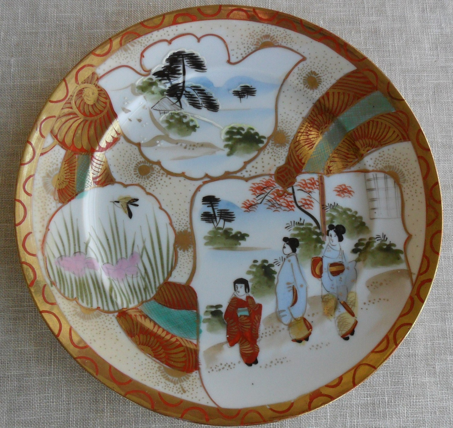 Late 1800's Meiji Period Kutani Shoza Porcelain Plate