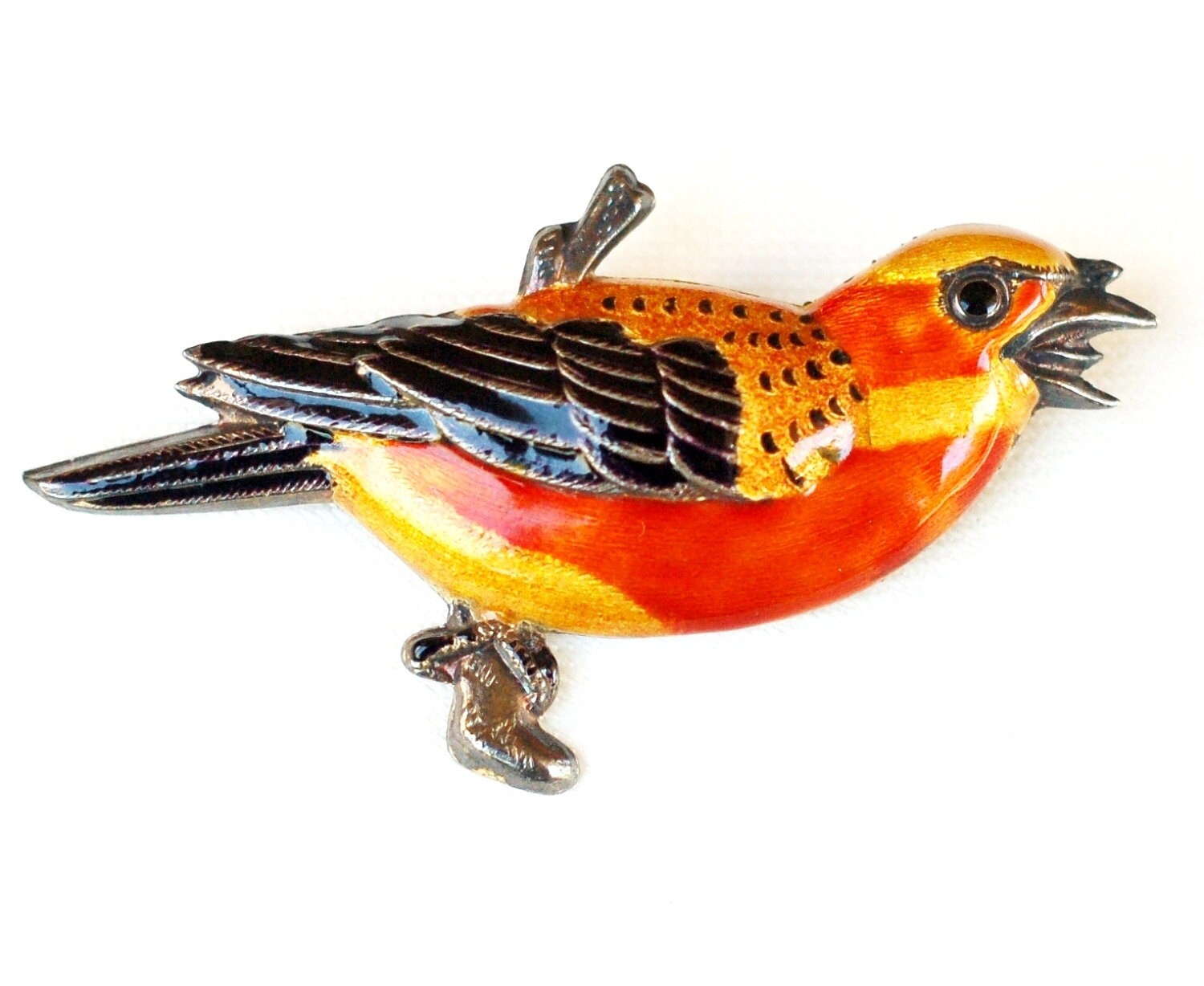 Signed Silver Enamel Bird Brooch Pendant – Haute Juice