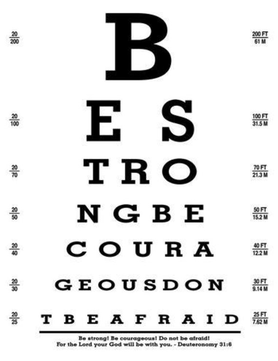 Items Similar To Eye Exam Chart Be Strong Be Courageous Do Not Be 