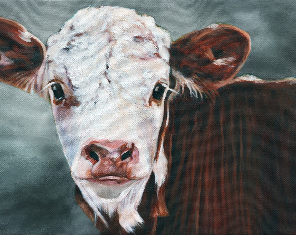 Original Art Calf Print Cow Print Fine Art Print by cmqstudio