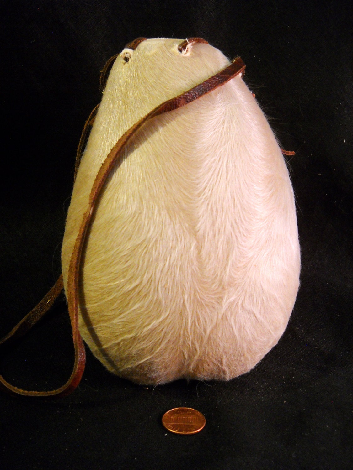 Bull Scrotum Real White Leather Fur Hairy Hide Ball Bag