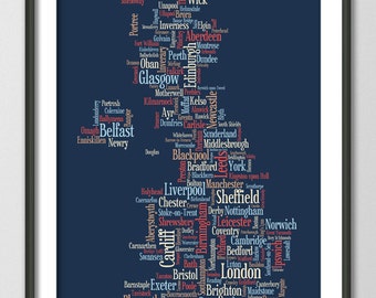 Great Britain UK City Typography Text Map Art Print by artPause