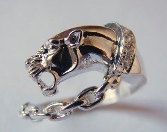 Sterling Silver Panther ring with diamond eyes