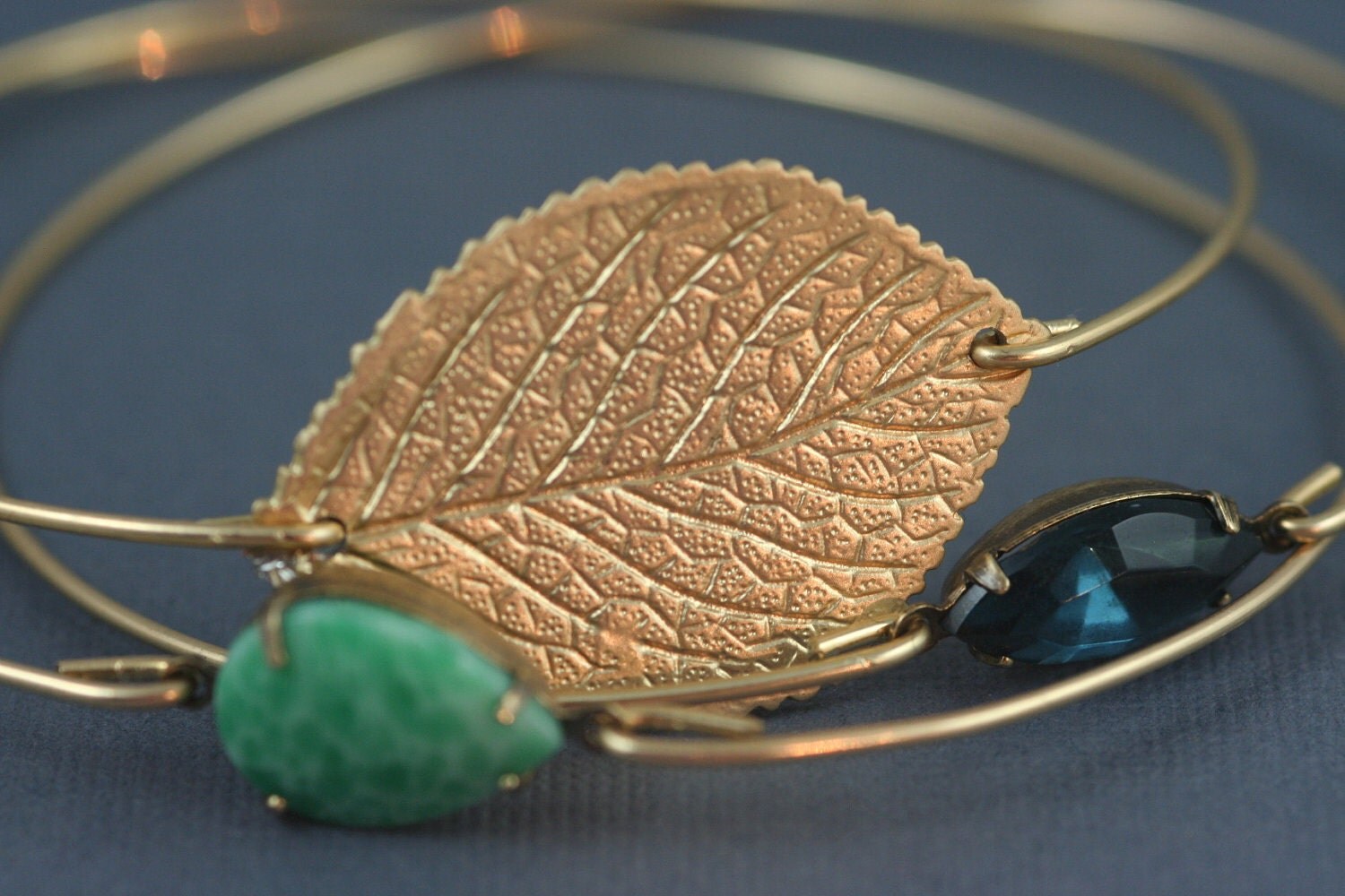 Gold Bangle Bracelet Leaf Bangle Wire Bangle by simplychic93