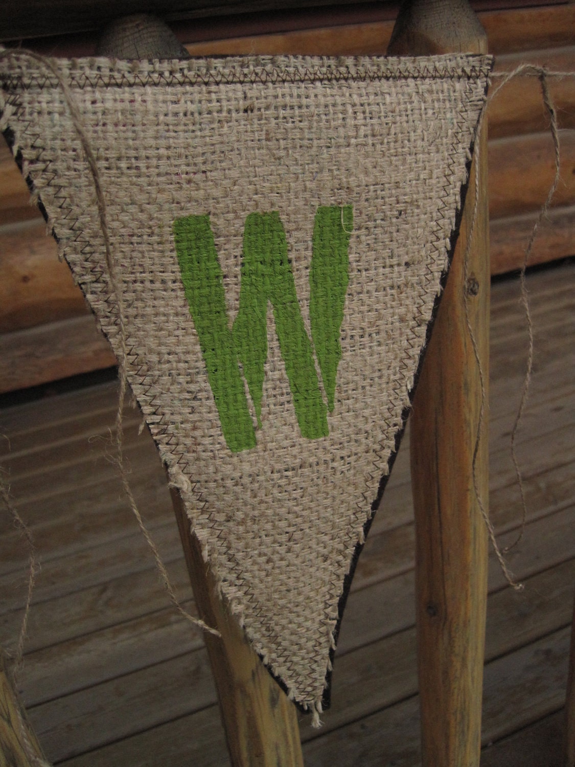 Upcycled WELCOME Burlap Banner with green letters by enduredesigns