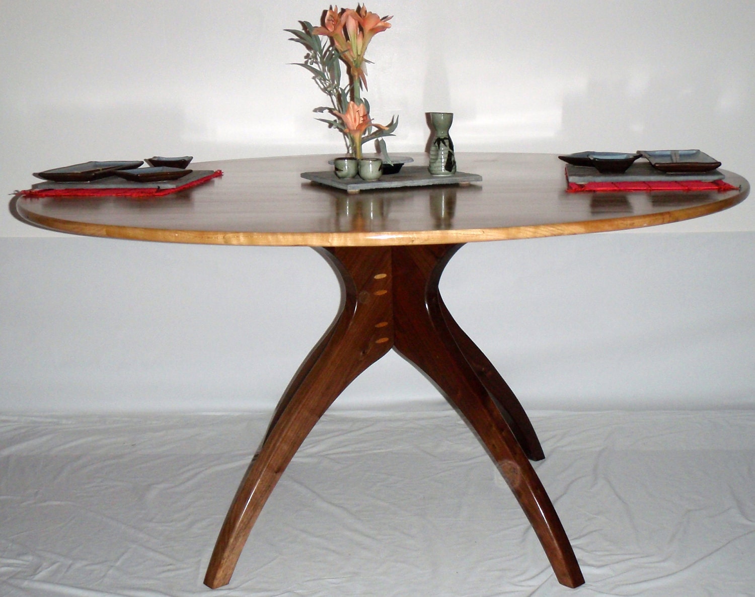 Round Walking Table in Cherry and Walnut 60 in diameter