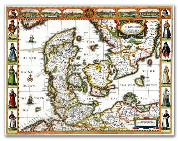 The Kingdom of Denmark from 1626 Vintage map by DejaVuPrintStore