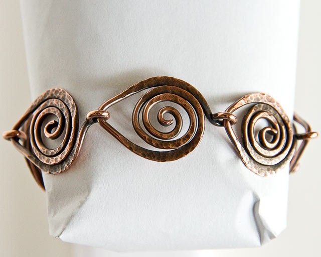 Copper Bracelet Leaf Chain ft. Celtic Spirals Antiqued Copper