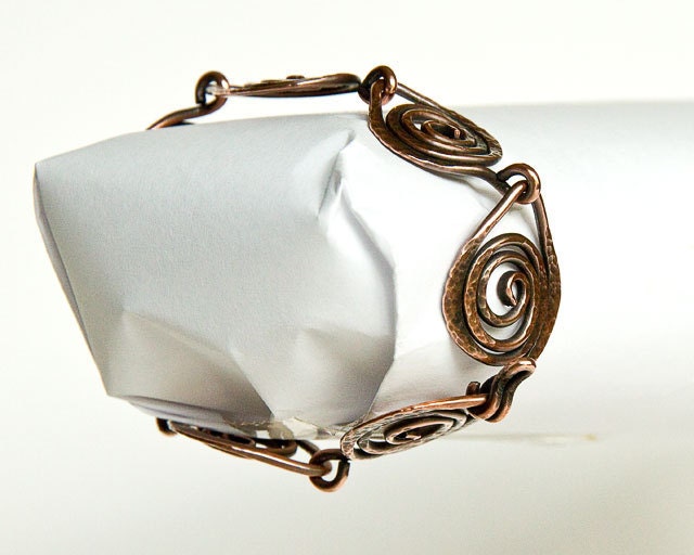 Copper Bracelet Leaf Chain ft. Celtic Spirals Antiqued Copper