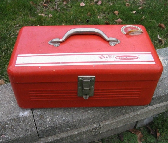 Red Metal Vintage Tool Box Rally Line by Simonsen with Tray