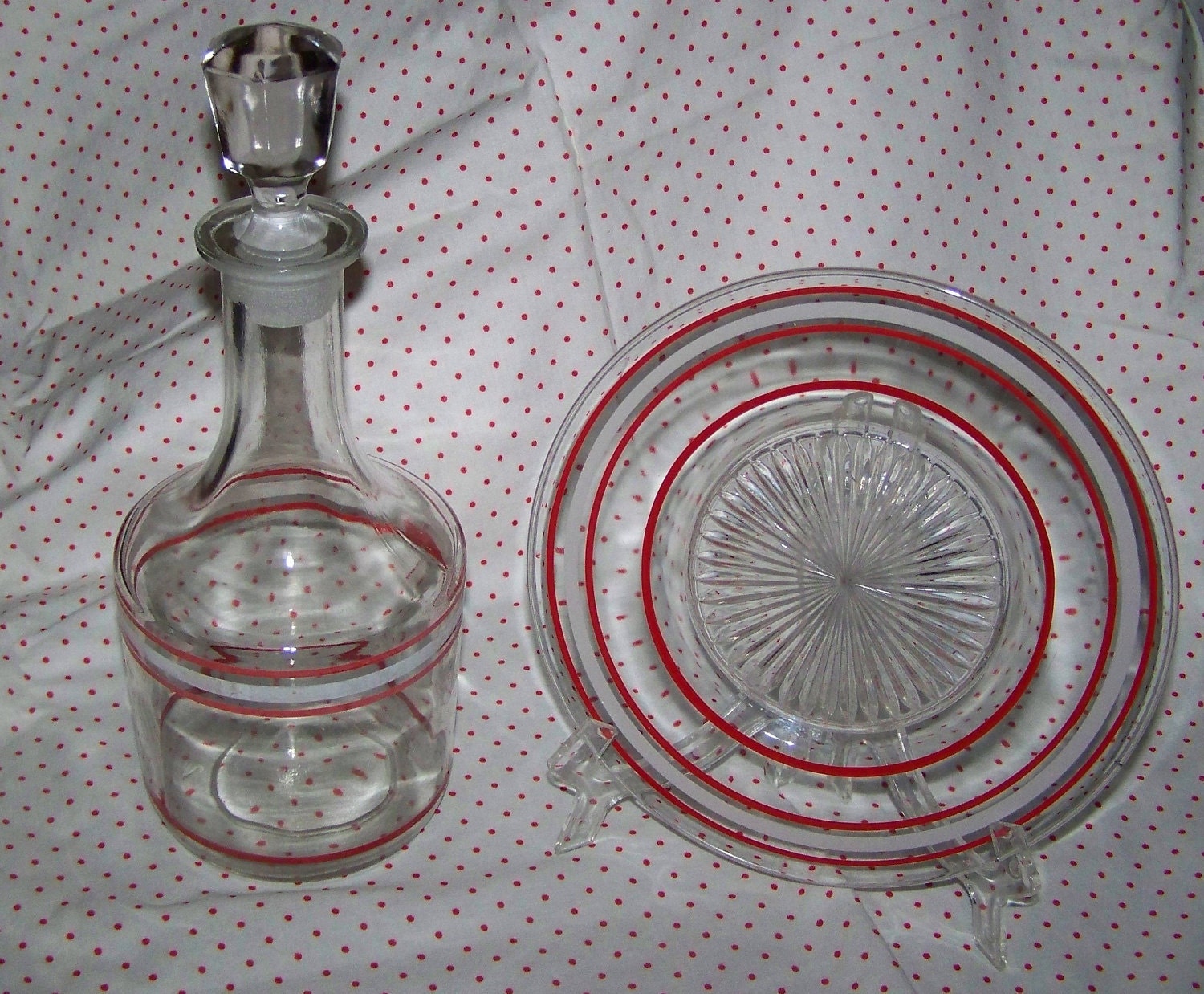 Glass Decanter Vintage Red Striped Decanter Bar Set Red Stripes ...