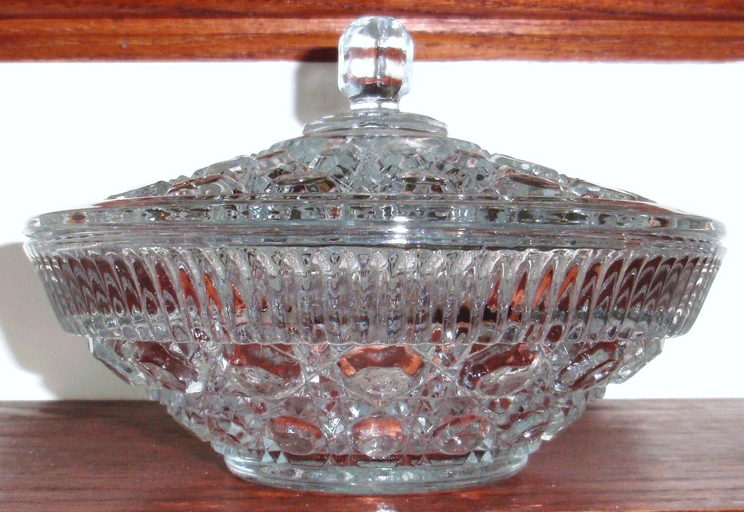 FEDERAL GLASS WINDSOR Pattern Covered Lidded Candy Box Bowl Dish Button ...
