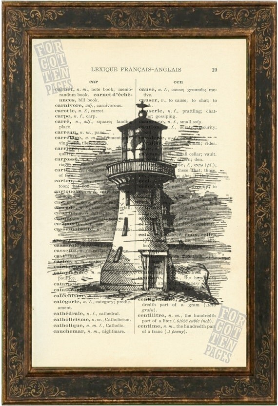 Vintage Lighthouse Engraving Print on 1900's by ForgottenPages