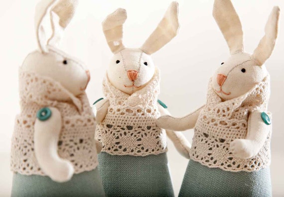 Set of 3. Rabbits handmade. Home Decor. Art. by JuliaWine on Etsy