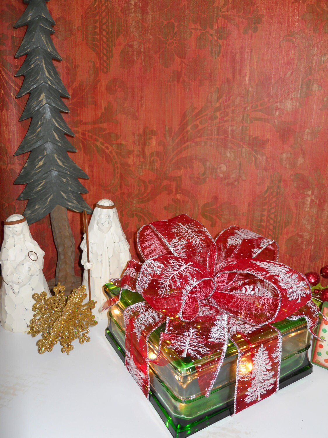 Christmas Glass Block Light Up Present Decoration