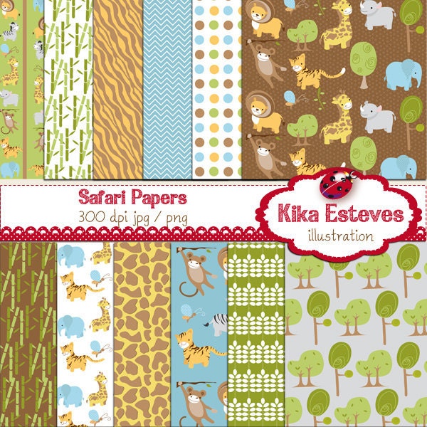 Safari Digital Papers Digital Scrapbooking Papers by kikaesteves