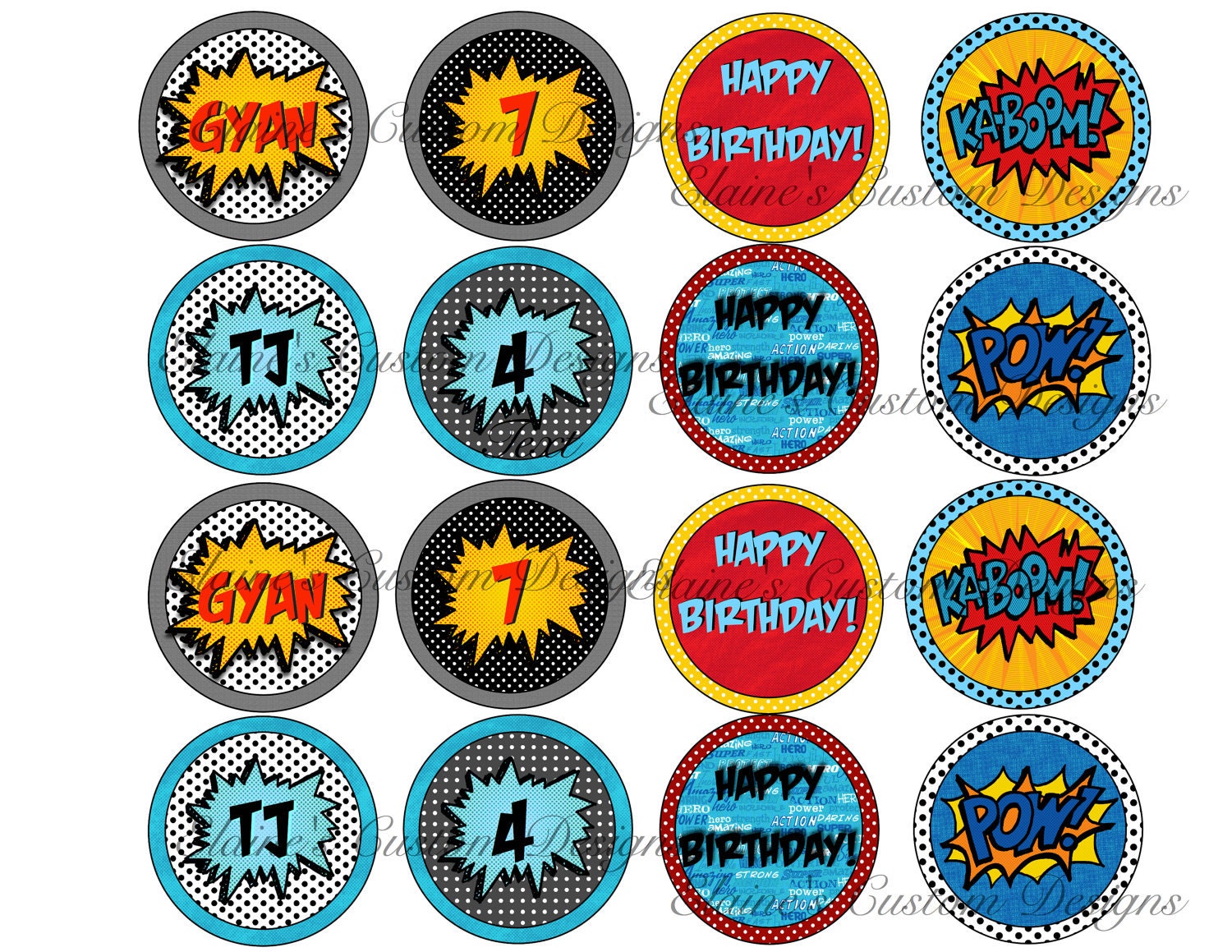 Comic Superhero PRINTABLE Cupcake TOPPERS by cutieville on Etsy