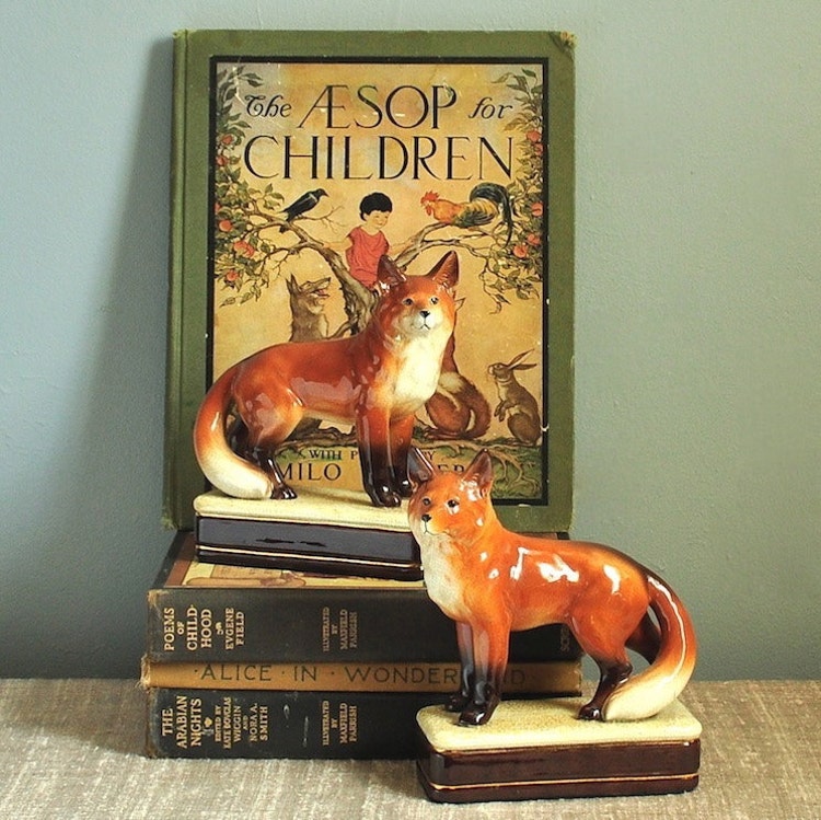 Fairytale Fox Bookends Takahashi Vintage Woodland by Curiopolis