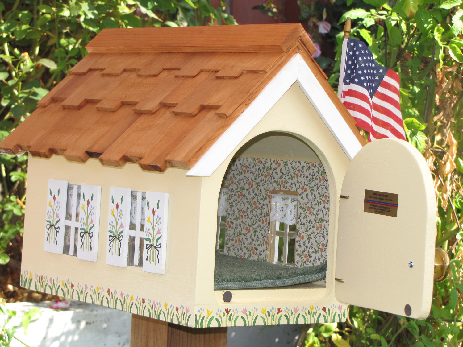 Cottage Mailbox by Mailmansions yellow with white trim