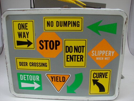Metal Lunch Box with Road Signs