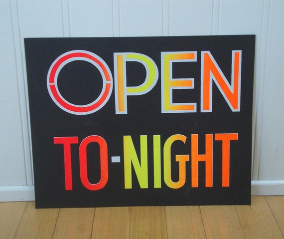 VINTAGE Store Sign Open Tonight Cardboard-Black Red White
