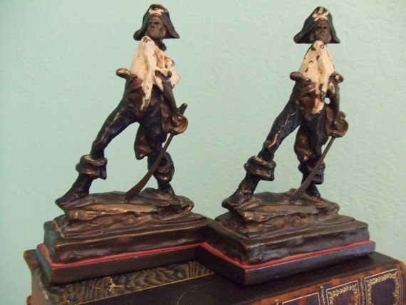 Pirate Figural Bookends P. Beneduce Signed Armor Bronze RARE
