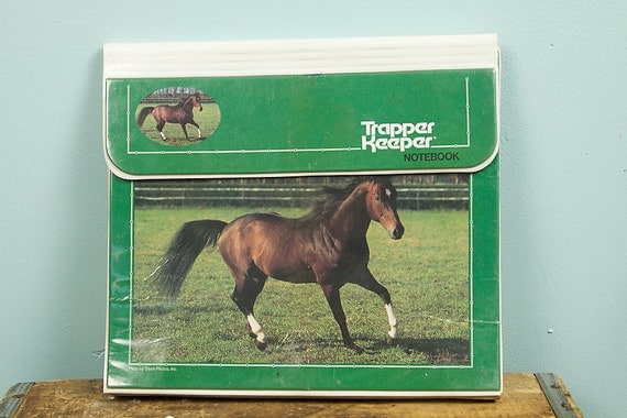 Vintage Mead Trapper Keeper / Green Horse by sinkorswimtreasures