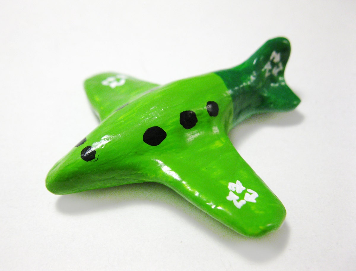 Miniature Clay Passenger Airplane Neon Green by ULTRASONICBOOM