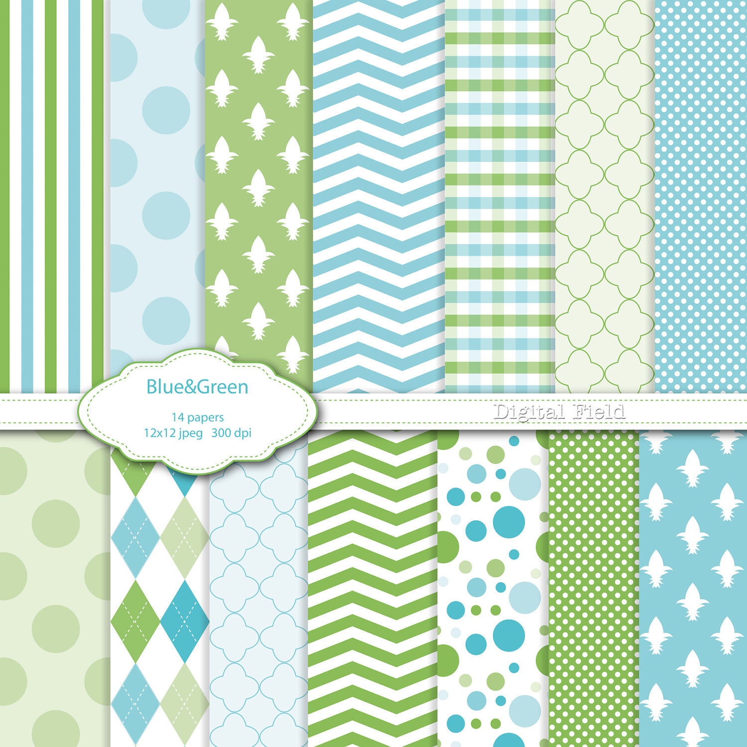 Blue and Green digital scrapbooking paper pack 14 by digitalfield