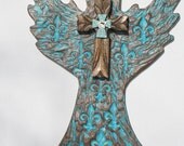 Items similar to Santa Fe style Cross, faux fininsh with engraved fleur ...